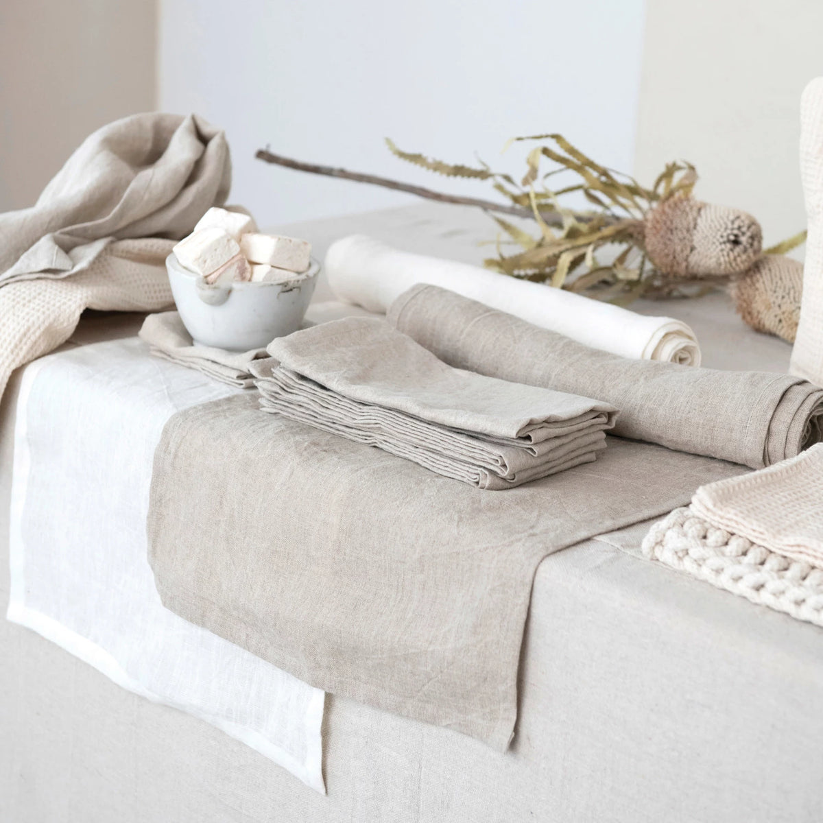 Stonewashed Linen Table Runner - Natural – Interior Matters
